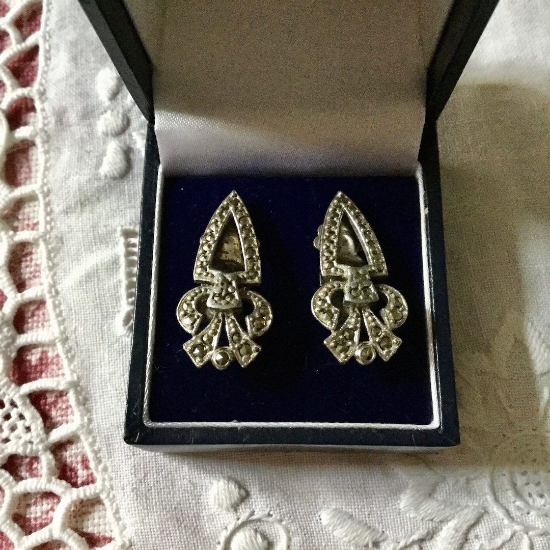 1930c Art Deco MARCASITE SILVER Plated Clips Earrings Art Deco ...