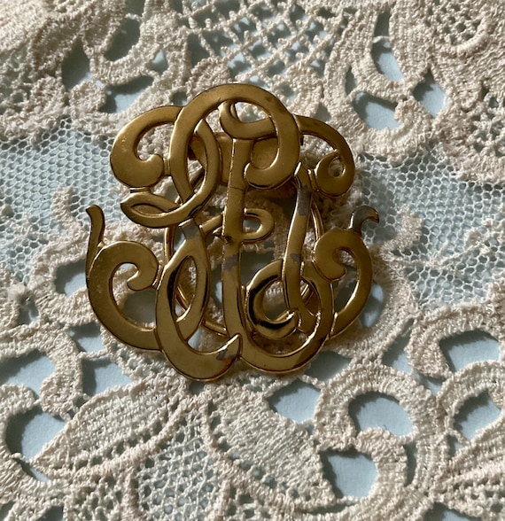 1900 AntiK MONOGRAM Gold Plated Brooch CLIP TiE - Ori… - Gem