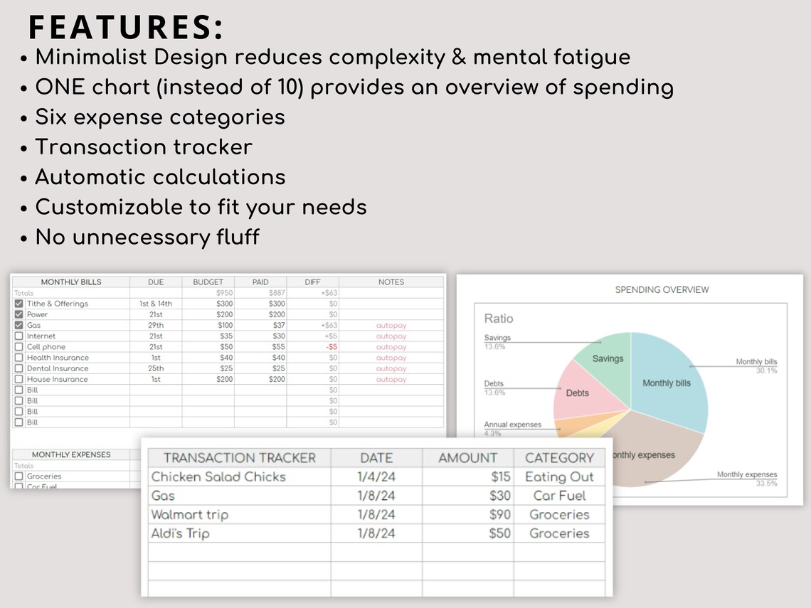 Minimalist Monthly Budget Spreadsheet for Google Sheets, Budget ...