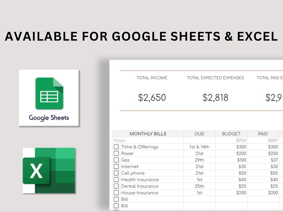 Minimalist Monthly Budget Spreadsheet for Google Sheets, Budget ...