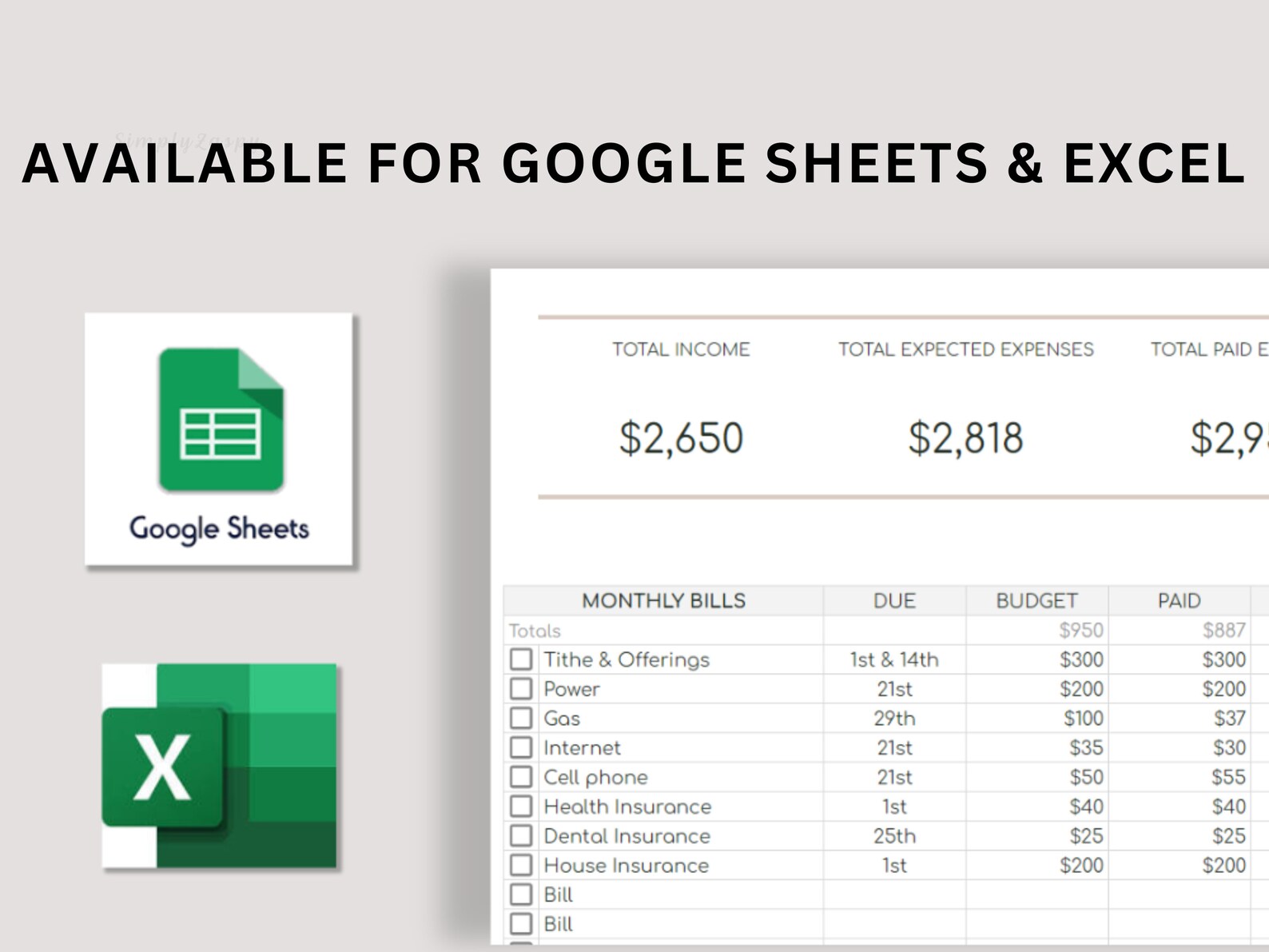 Minimalist Monthly Budget Spreadsheet for Google Sheets, Budget ...