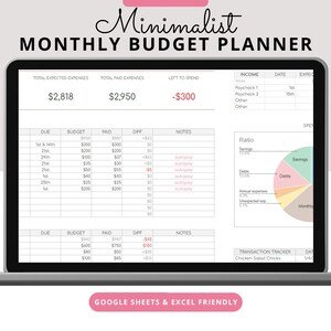 Minimalist Monthly Budget Spreadsheet for Google Sheets, Budget ...