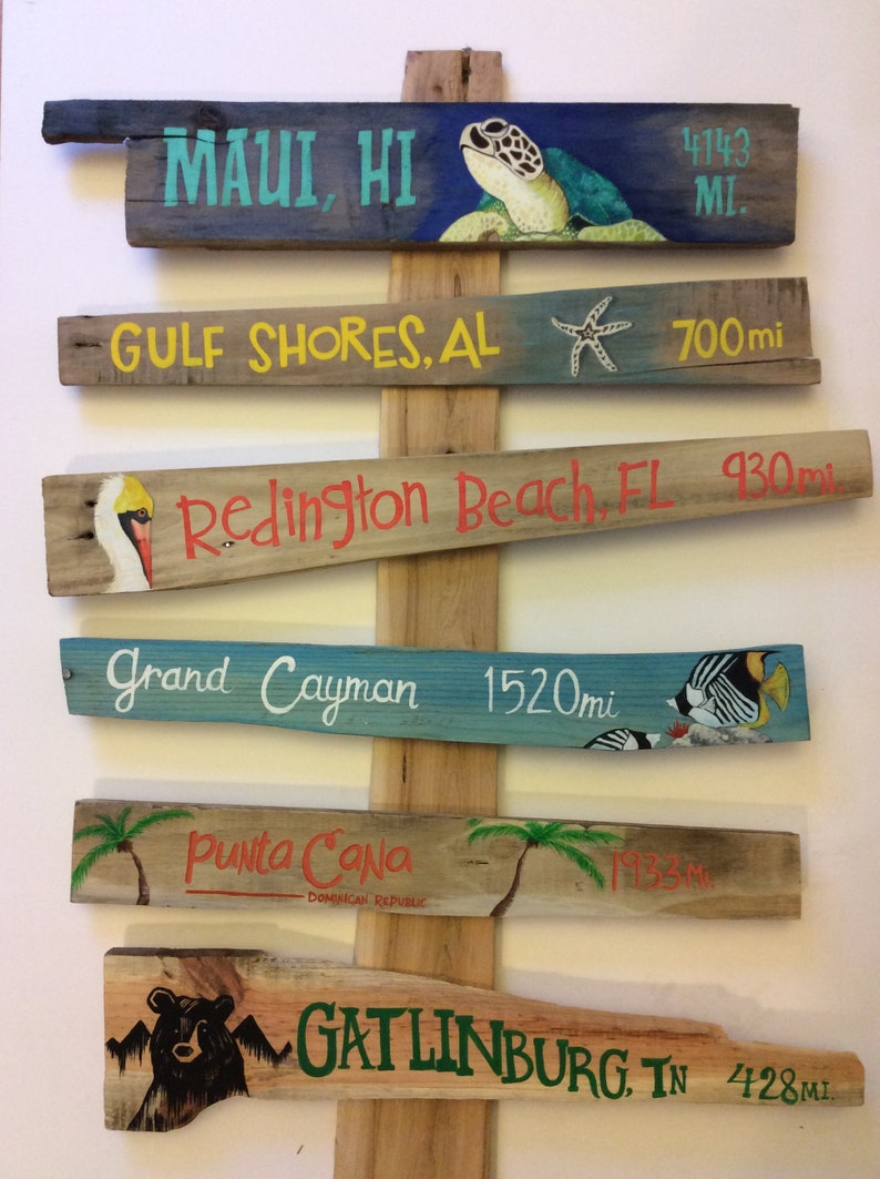 6 Pc Directional Sign Set, Illustrated Signpost, Mile Markers ...