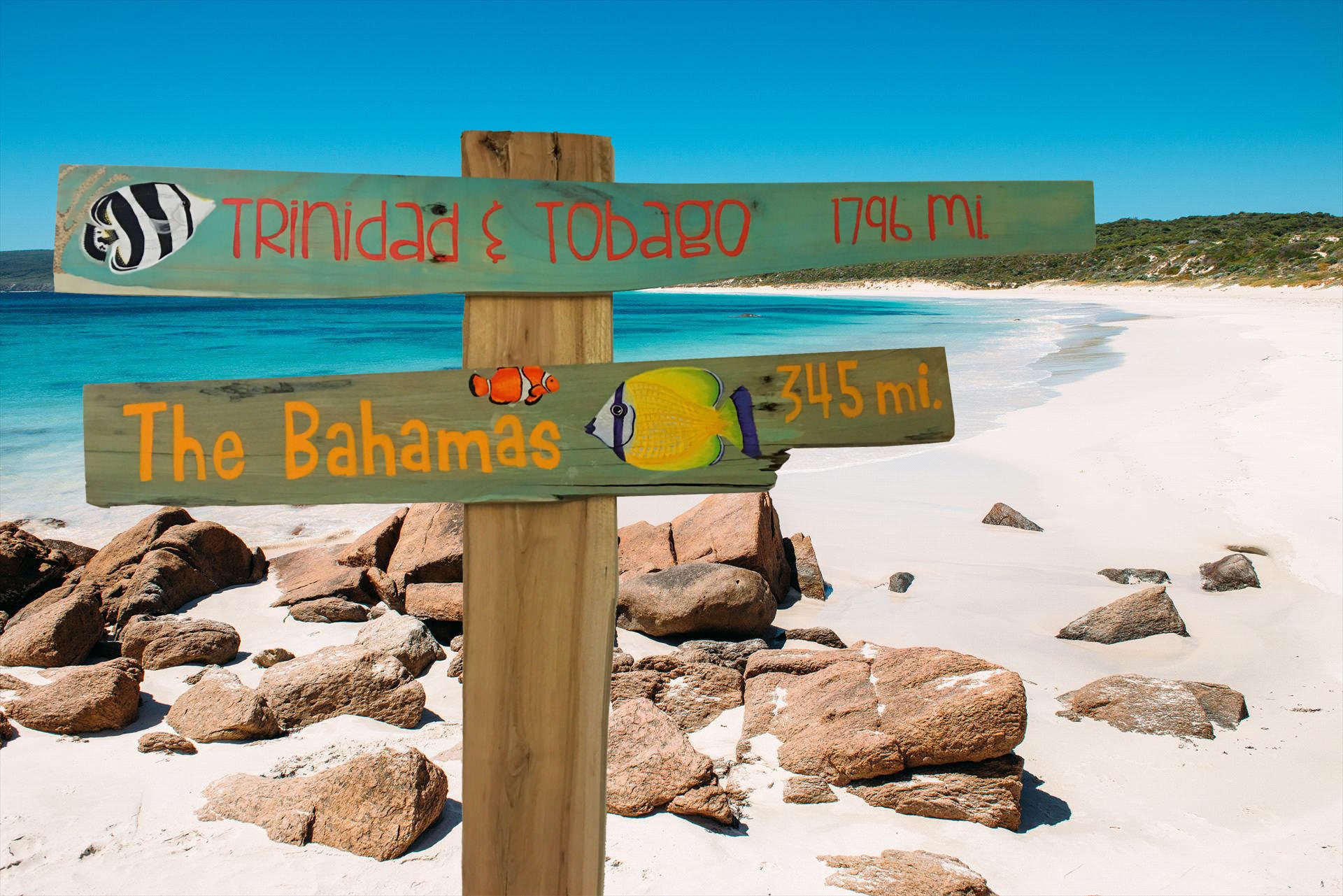 Beach Signpost, Illustrated Sign, Arrow Sign, Arrow Signs, Mile Marker ...