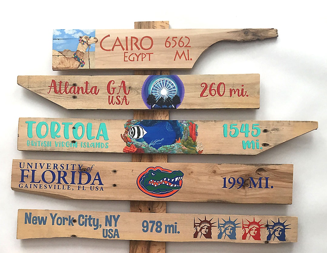 6 Pc Directional Sign Set, Illustrated Signpost, Mile Markers ...