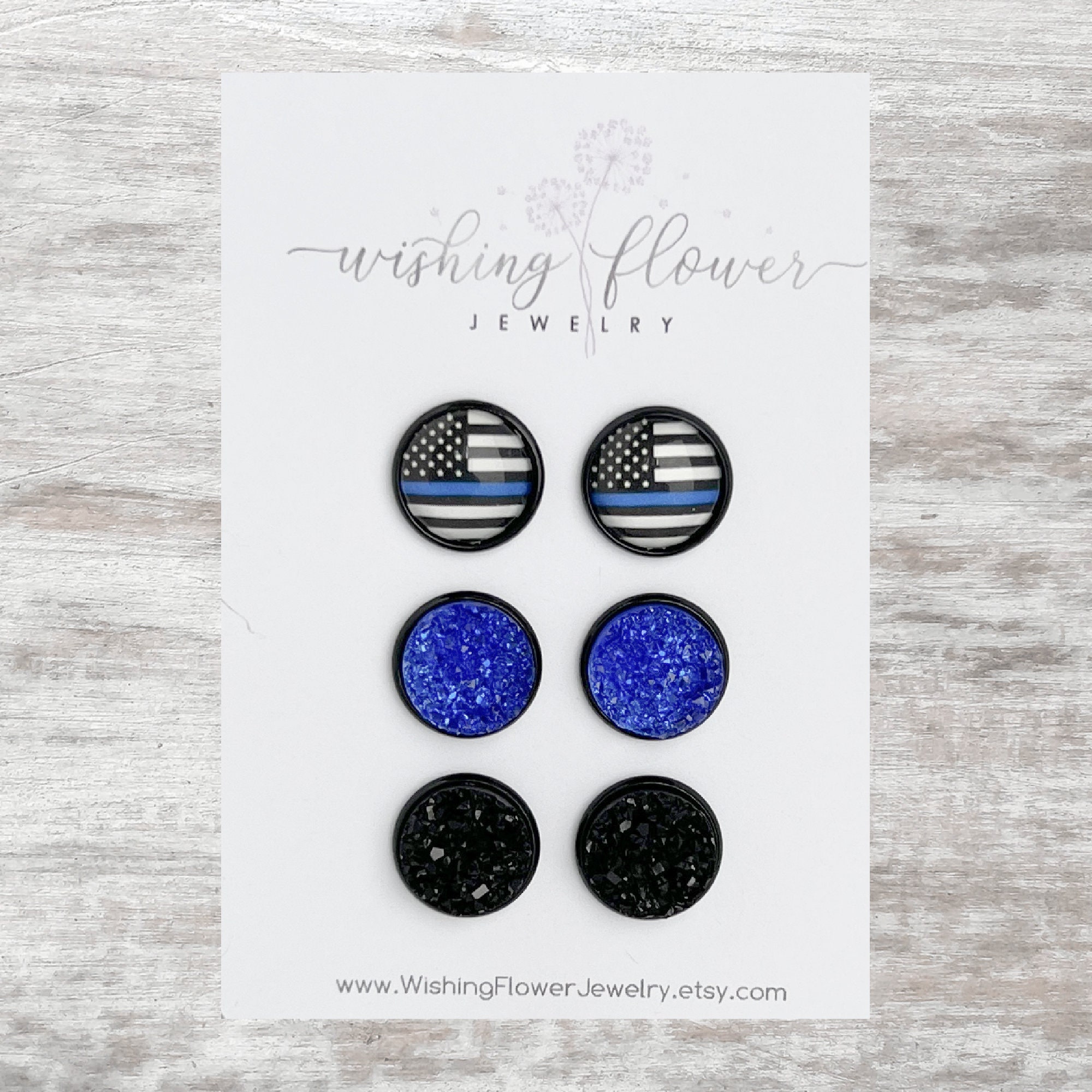 Police Stud Earring Set / Thin Blue Line Flag Earrings / Set - Etsy