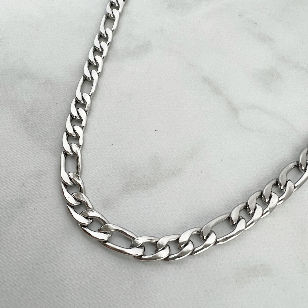 Stainless Steel Figaro Chain Necklace / Hypoallergenic Waterproof Chain ...