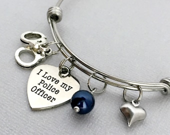 Thin blue line police bracelet Sterling silver Inlay Stamped