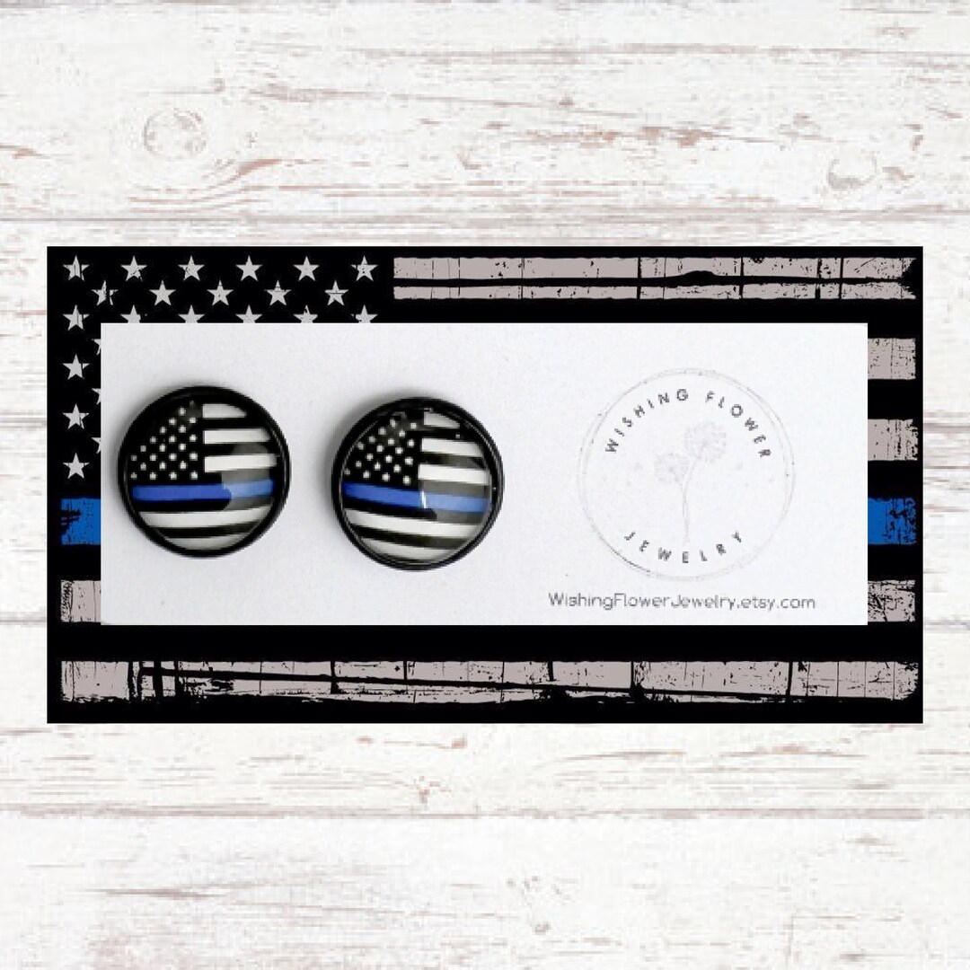 Thin Blue Line Flag Stud Earrings: Police Support Gift - Etsy