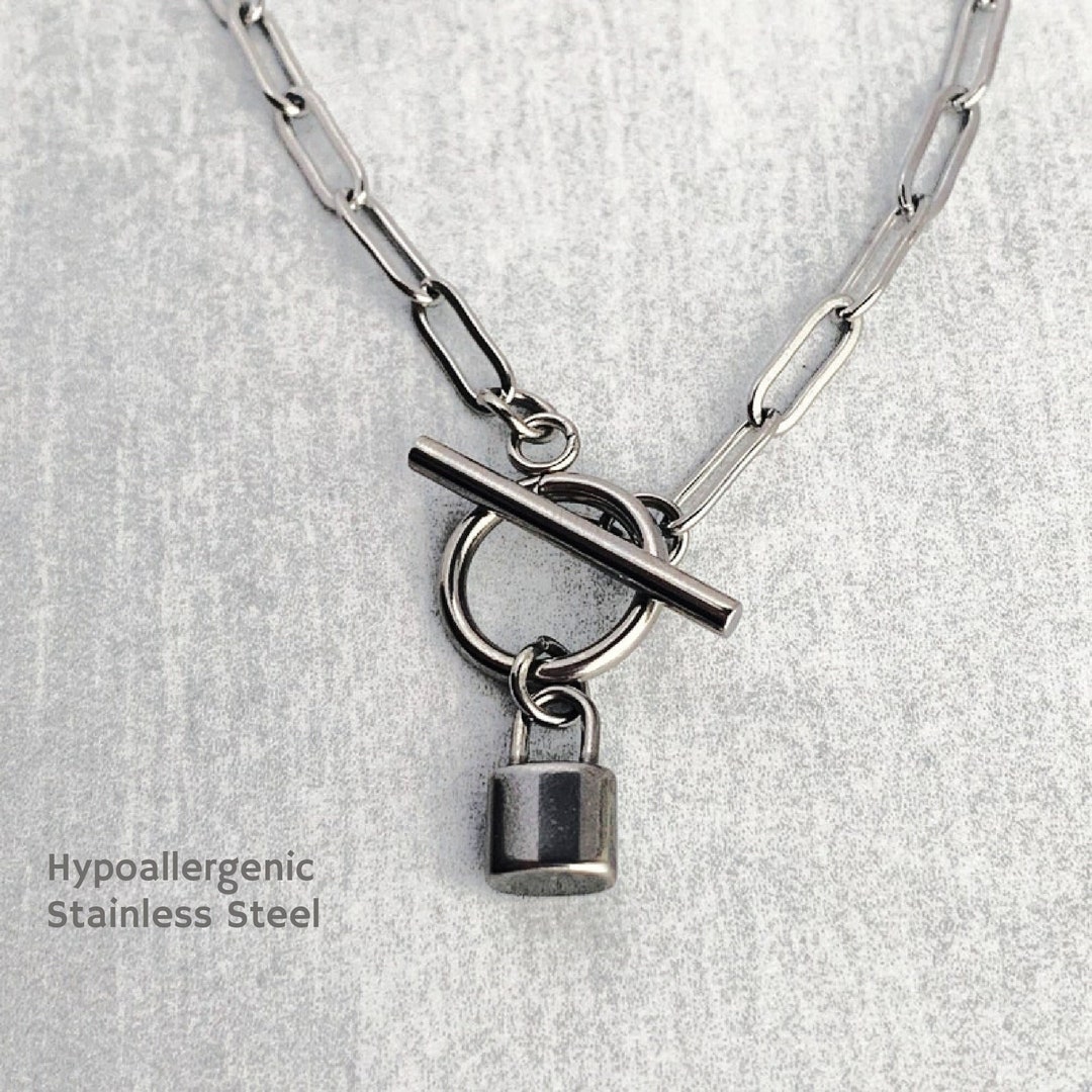 Padlock Paperclip Chain Necklace: Stainless Steel Toggle Clasp Chain - Etsy