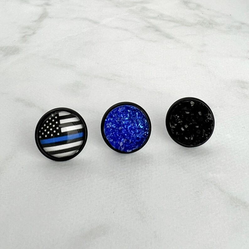 Police Stud Earring Set / Thin Blue Line Flag Earrings / Set - Etsy