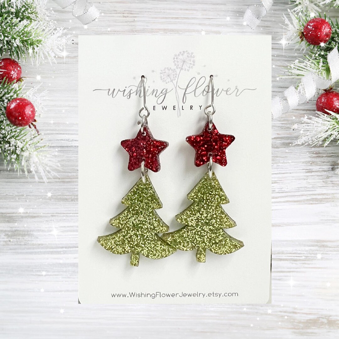 Grinch Christmas Tree Earrings, Christmas Earrings, Holiday Party ...