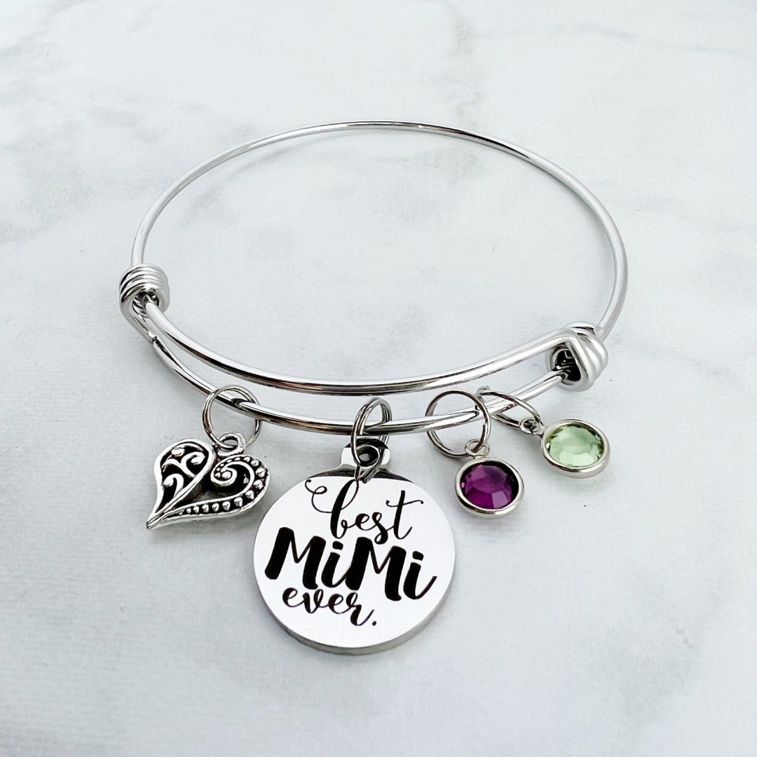 Mother's Day Gift for Mimi: Personalized Mimi Charm Bangle, Swarovski ...
