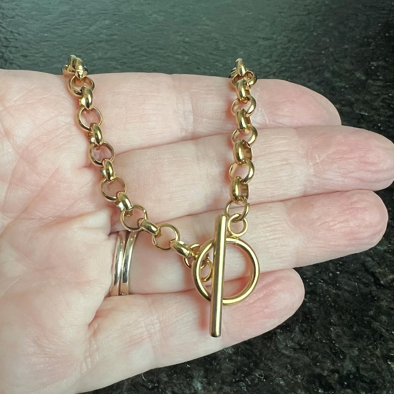Gold Stainless Steel Rolo Chain Necklace: Hypoallergenic Toggle Clasp ...
