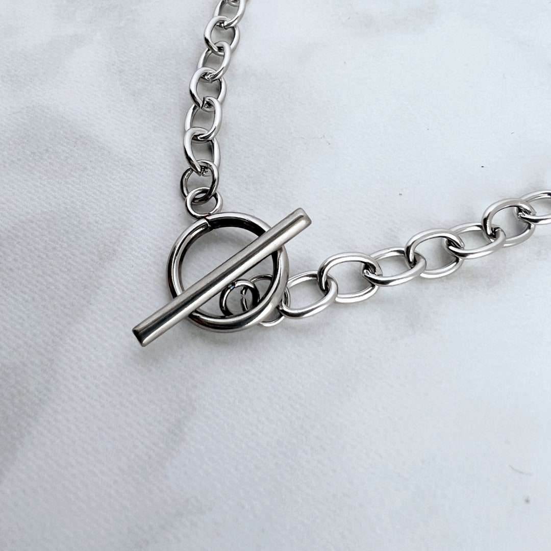 Stainless Steel Cable Link Necklace With Toggle Clasp: Hypoallergenic ...