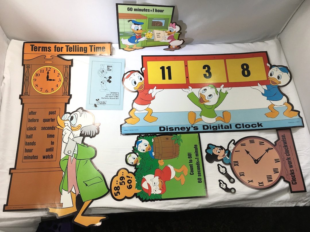 1979 DISNEY Vintage Let's Learn to Tell Time Bulletin Board Teacher ...