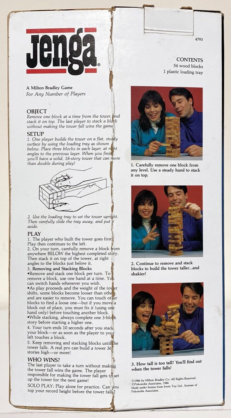 Original Vintage 1986 Jenga MB Game Stacking Wood Blocks in Original ...