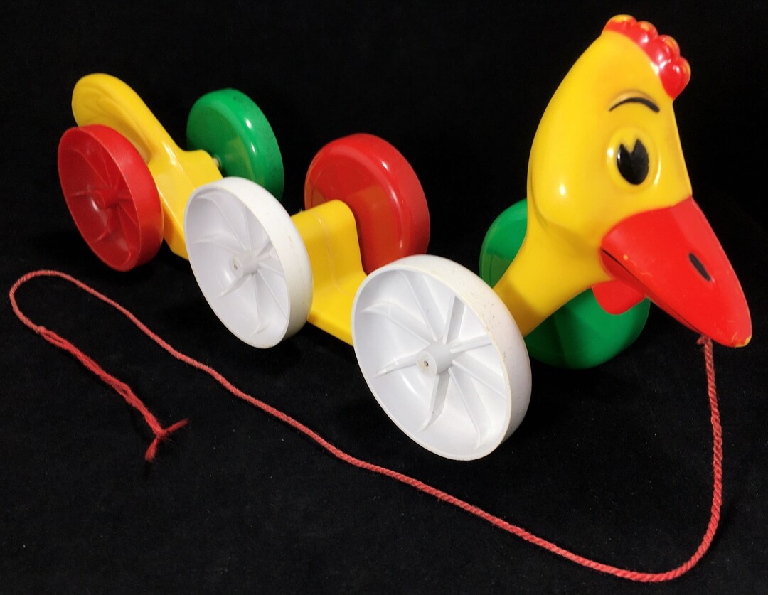 KUSAN Vintage Child's Plastic Pull Toy ROOSTER CHICKEN on Wheels 1960s ...