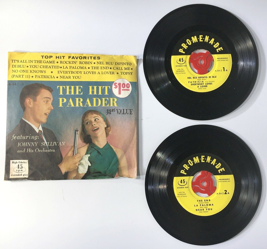 1958 THE HIT PARADER Top Hit Favorites 2 X 45 Vinyl Record Set Johnny ...