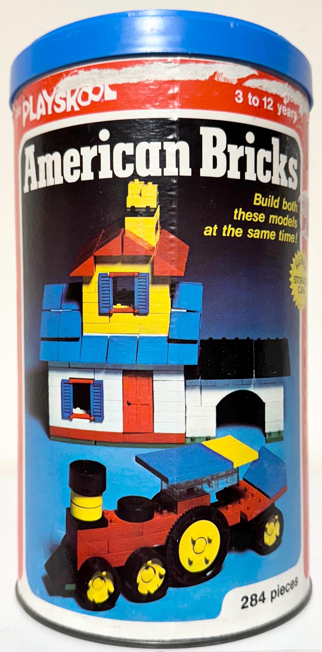 1976 Playskool Vintage American Bricks 284pc Set W/ Storage Can ...