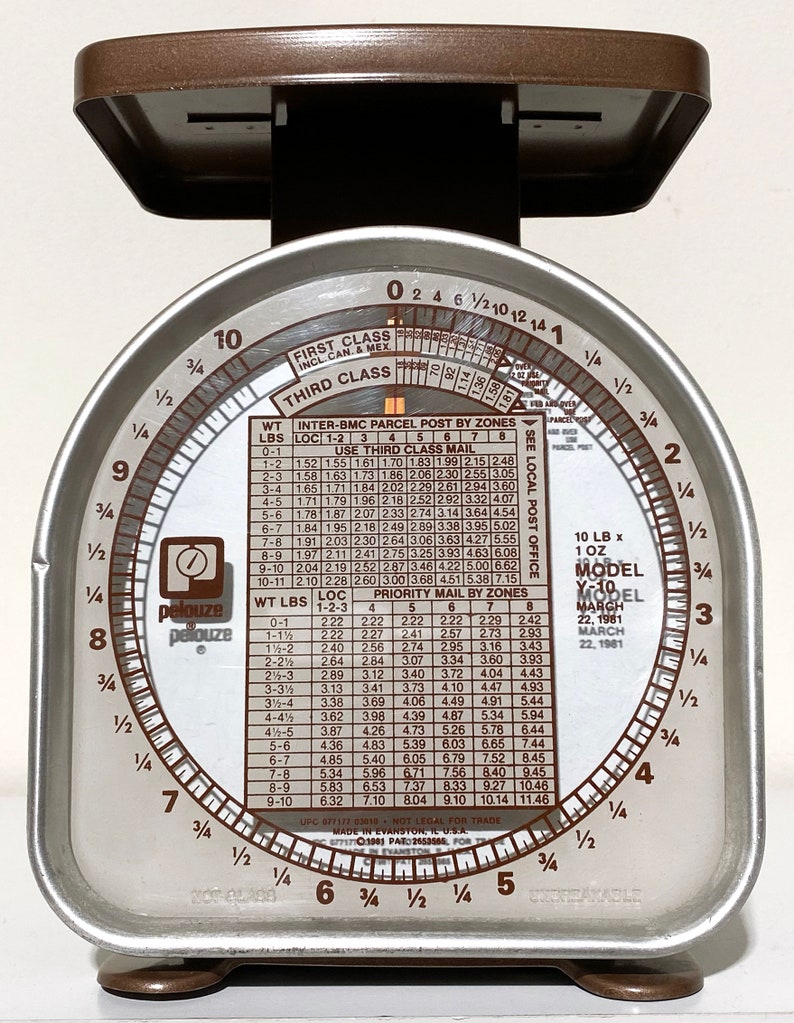1981 Pelouze Vintage 10 Lbs Postal Scale Model Y-10 USPS Metal Glass ...