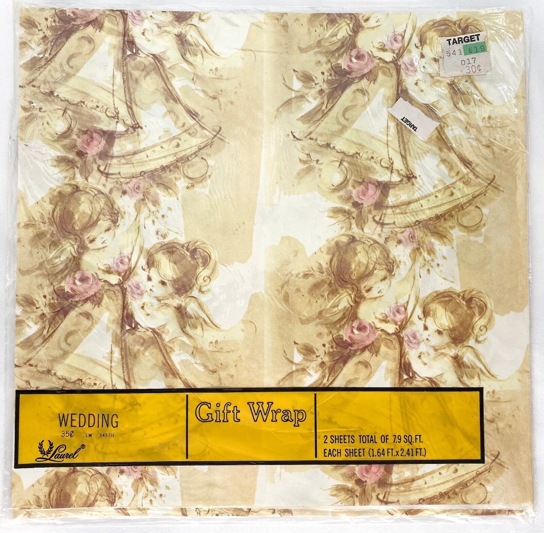 Laurel Vintage Pink White WEDDING Gift Wrap Wrapping Paper ANGELS BELLS ...