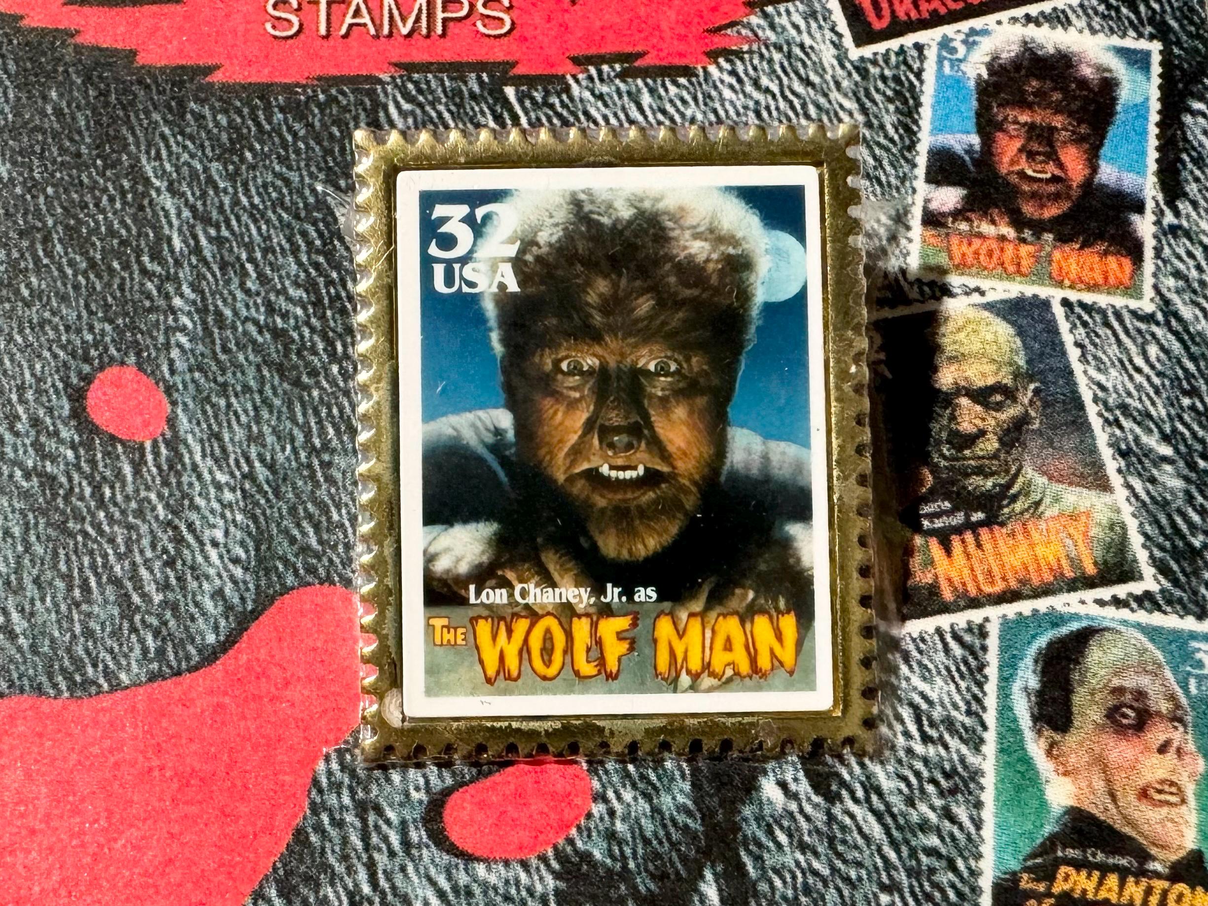 Vintage 1997 USPS Classic Monster Stamp Wolfman Lapel Pin MOC NEW Wolf ...