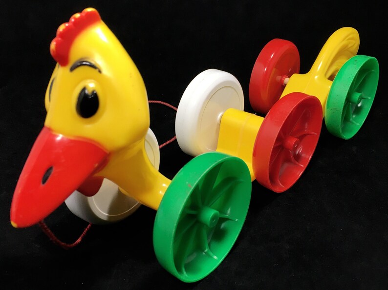 KUSAN Vintage Child's Plastic Pull Toy ROOSTER CHICKEN on | Etsy