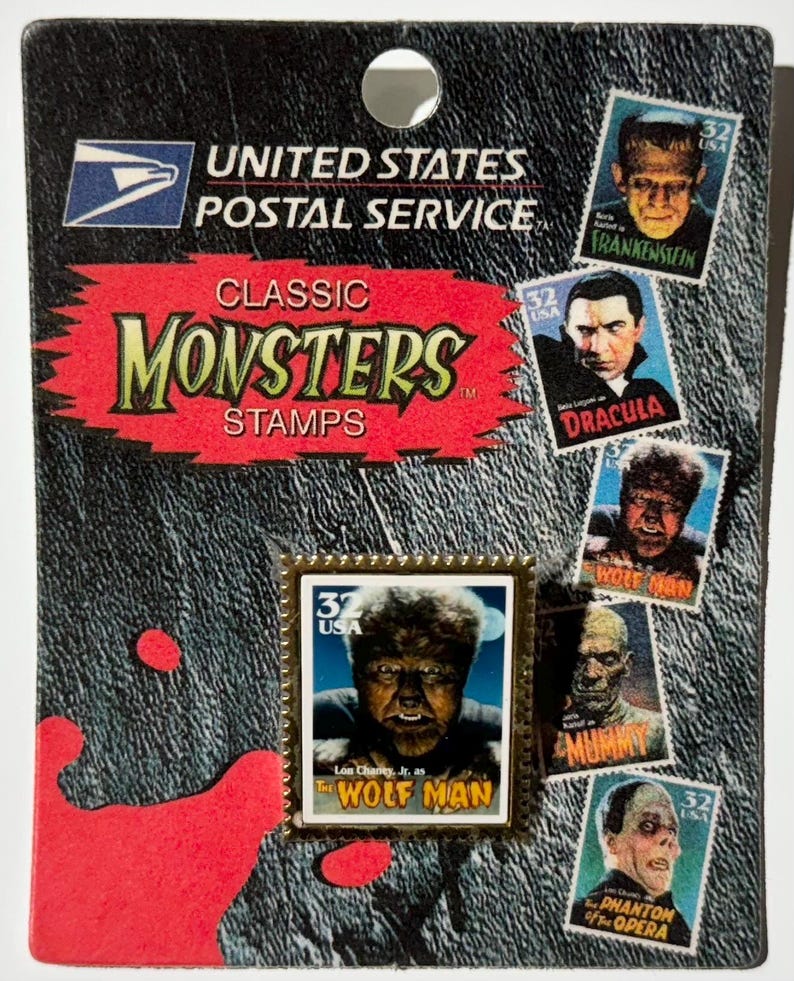 Vintage 1997 USPS Classic Monster Stamp Wolfman Lapel Pin MOC NEW Wolf Man - Etsy