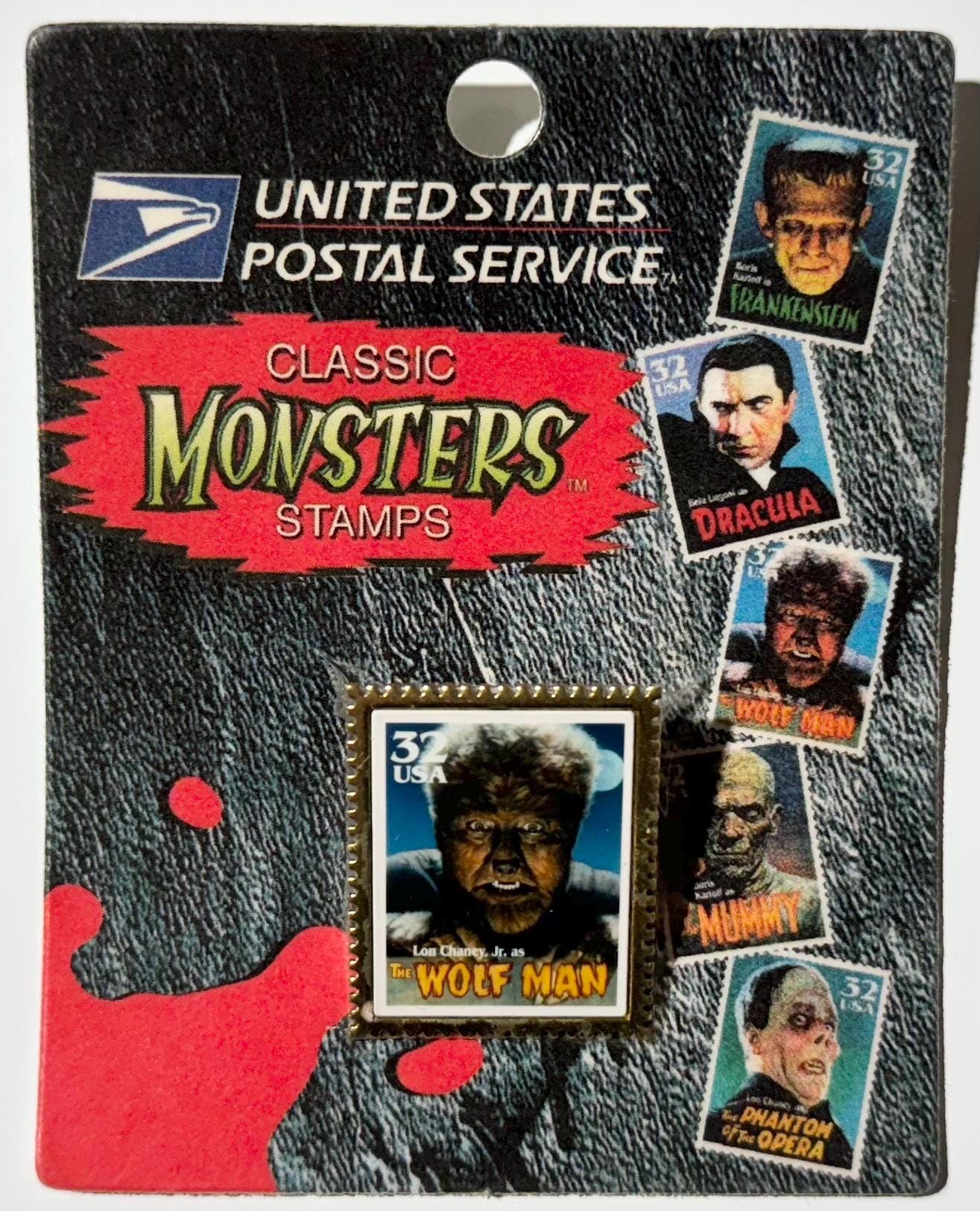Vintage 1997 USPS Classic Monster Stamp Wolfman Lapel Pin MOC NEW Wolf ...