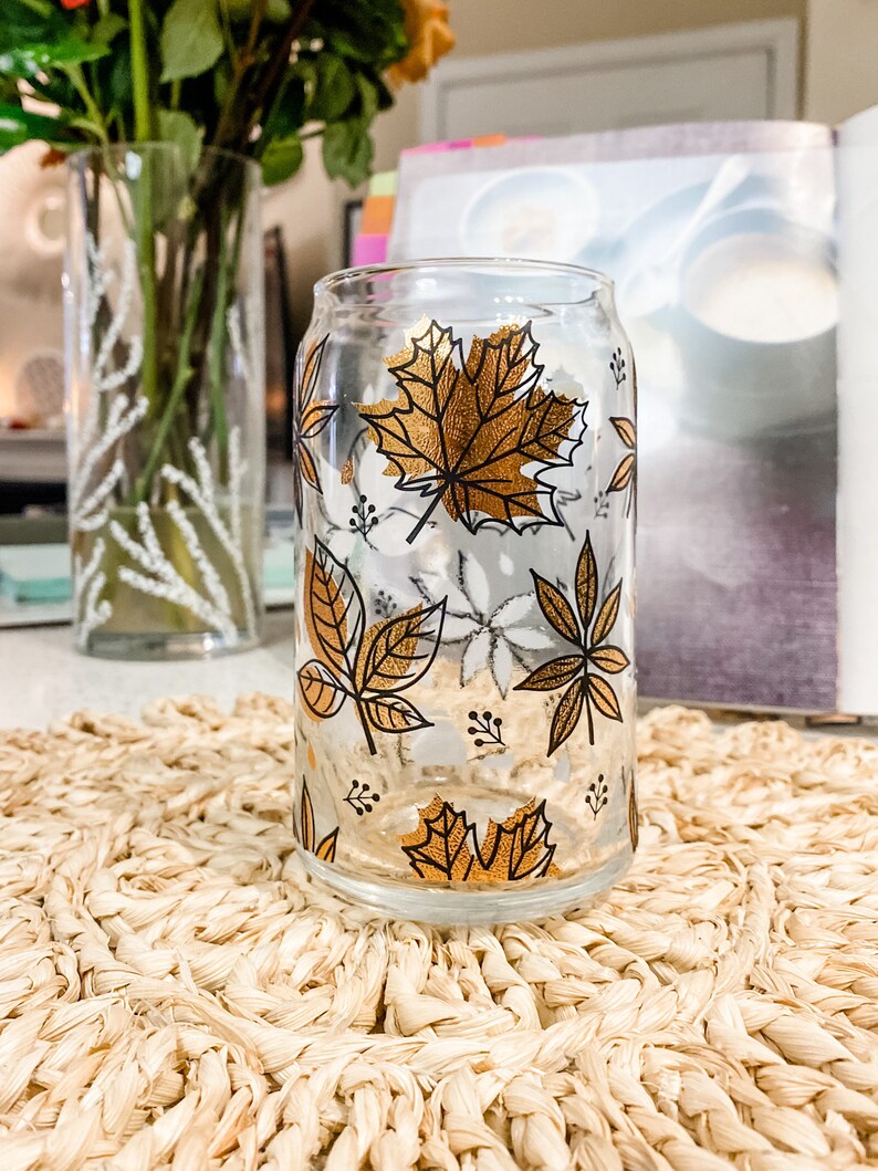 Fall Leaves Can Glass | Beer Can Glass |fall Coffee Glass | Aesthetic ...