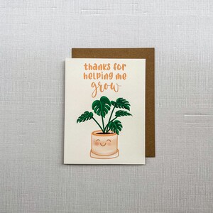 Thanks for Helping Me Grow Card | Thank You Card | Notecard With ...
