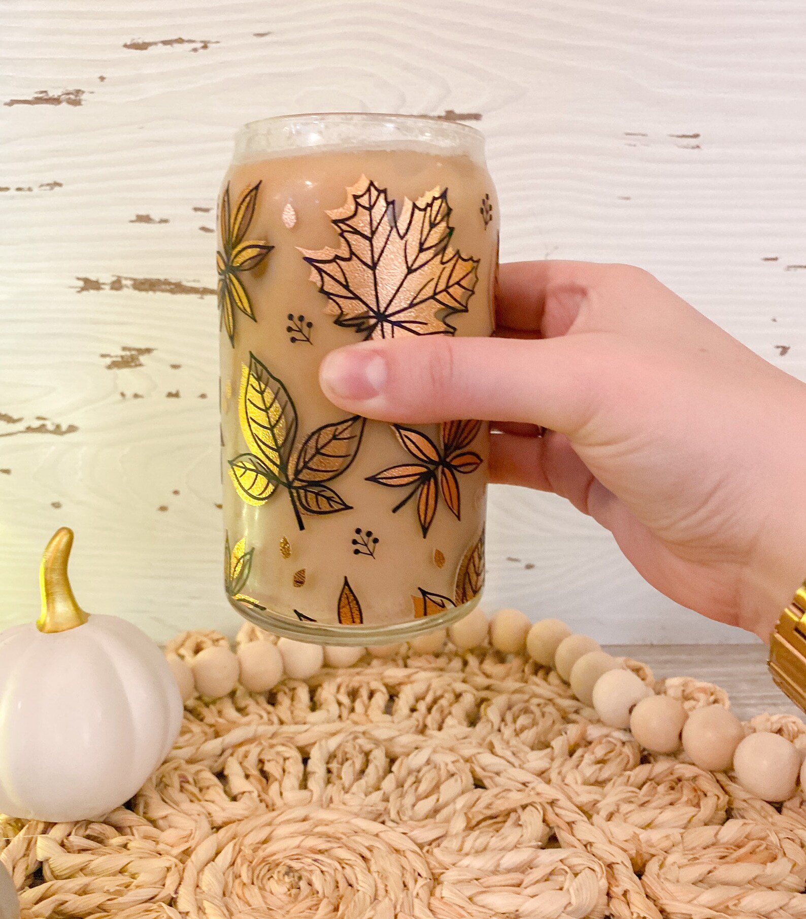 Fall Leaves Can Glass Beer Can Glass fall Coffee Glass - Etsy