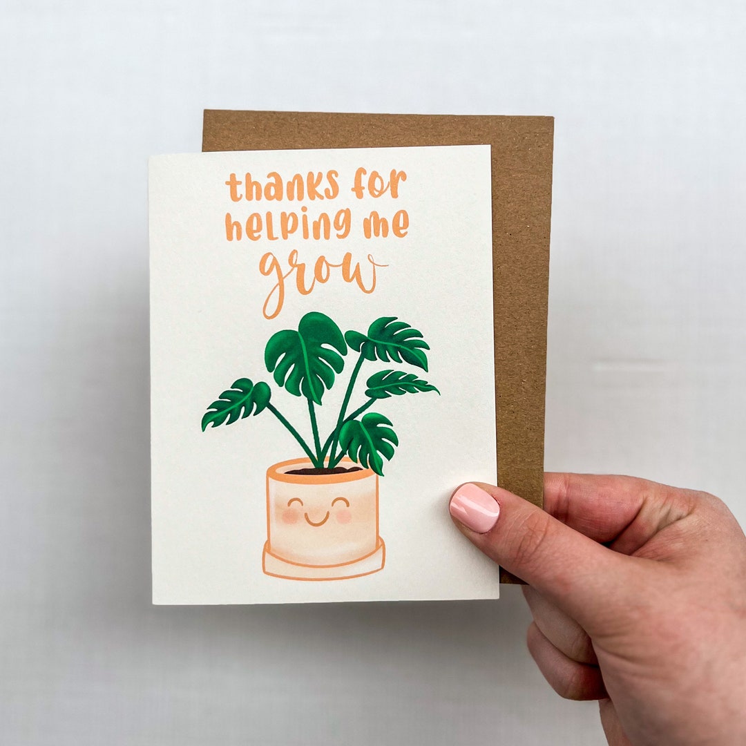Thanks for Helping Me Grow Card | Thank You Card | Notecard With ...
