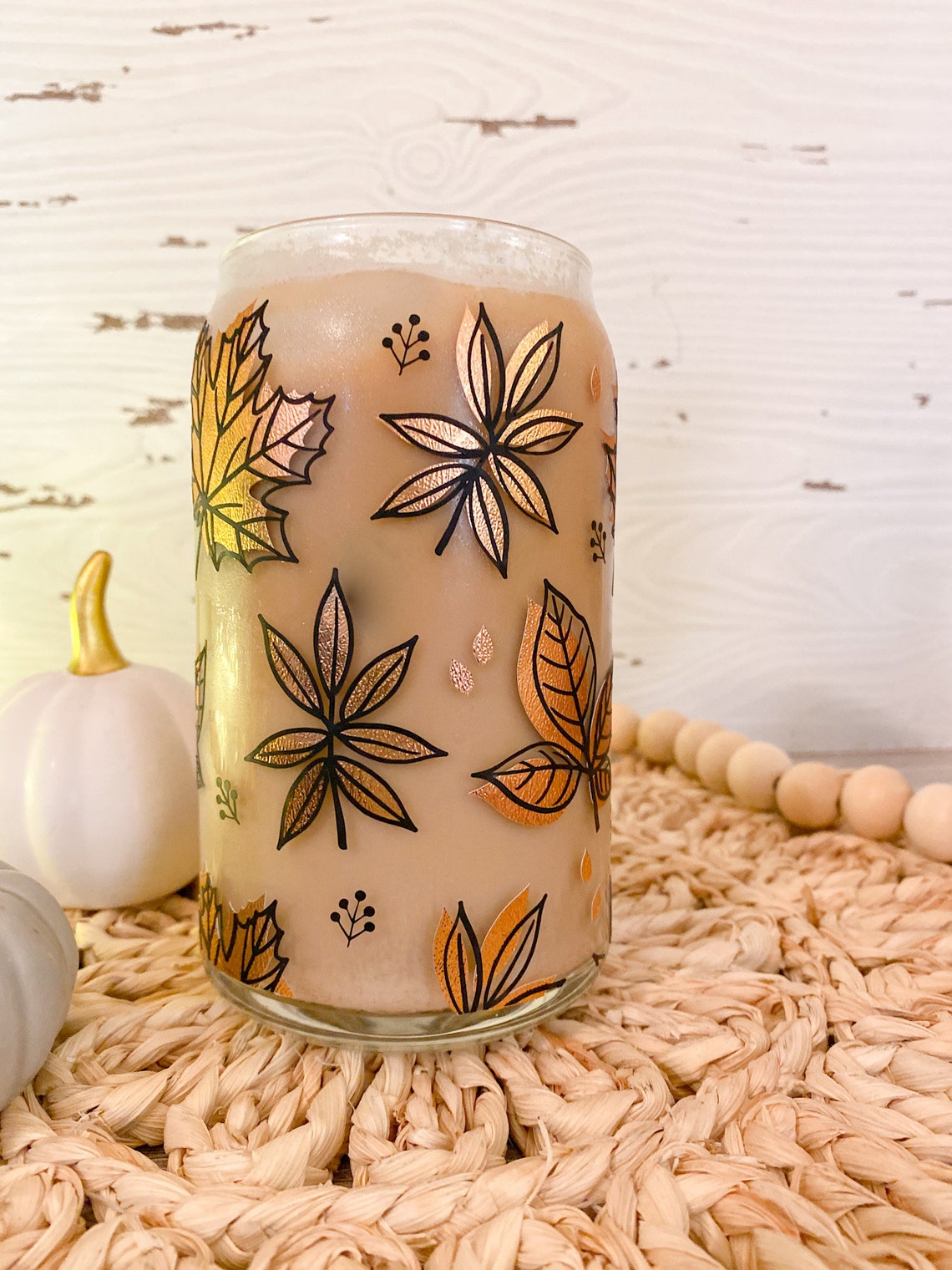 Fall Leaves Can Glass Beer Can Glass fall Coffee Glass - Etsy