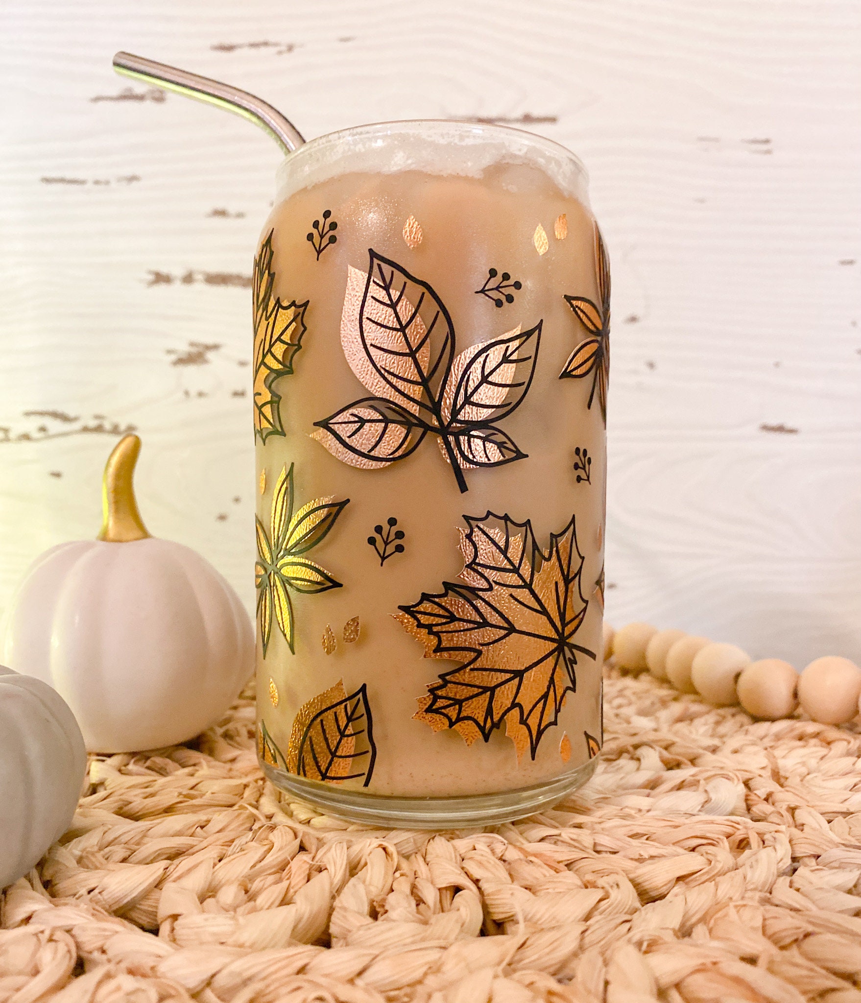 Fall Leaves Can Glass | Beer Can Glass |fall Coffee Glass | Aesthetic ...