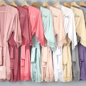 Bridesmaid Robe Bridesmaid Gift Matching Satin Lace Robe Bride Getting ...