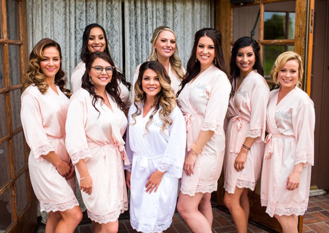 7 Bridesmaid Robes Bridesmaid Gifts Satin Lace Matching Bridal | Etsy
