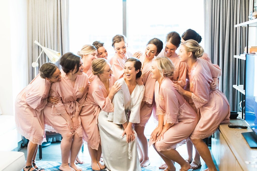 Bridesmaid Robe Bridesmaid Gift Matching Satin Lace Robe Bride - Etsy
