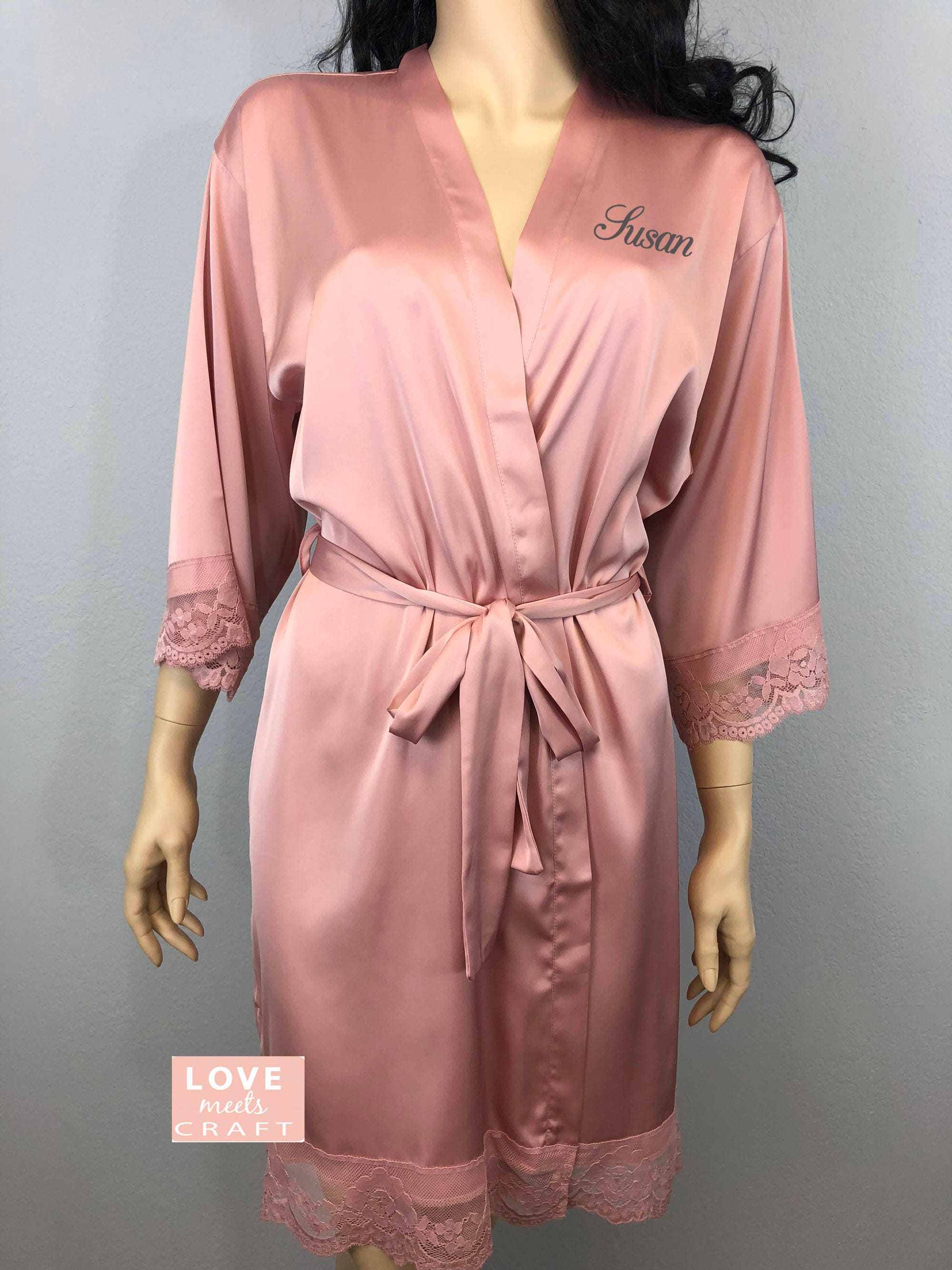 Rose Gold Bride Matching Satin Lace Robes Personalized Satin - Etsy