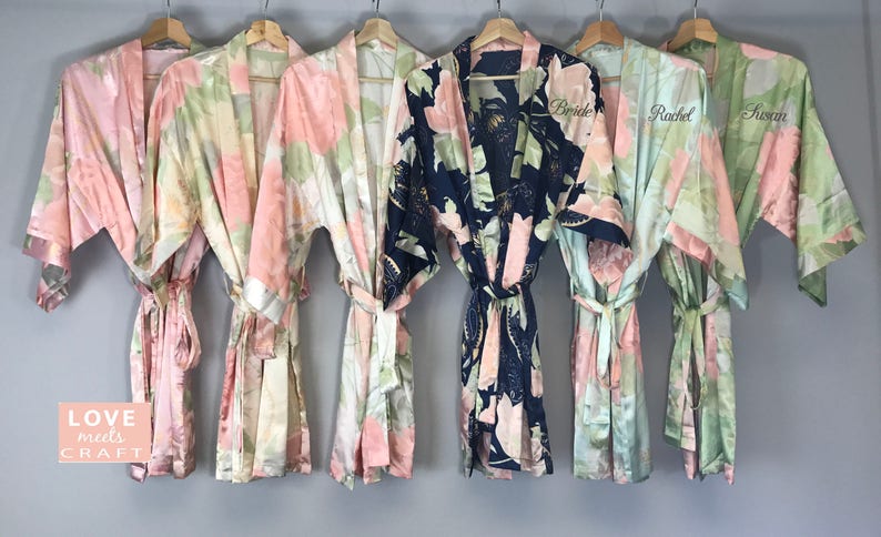 Bridesmaid Robe Set Blossom Floral Bridal Party Monogram Gift Satin ...