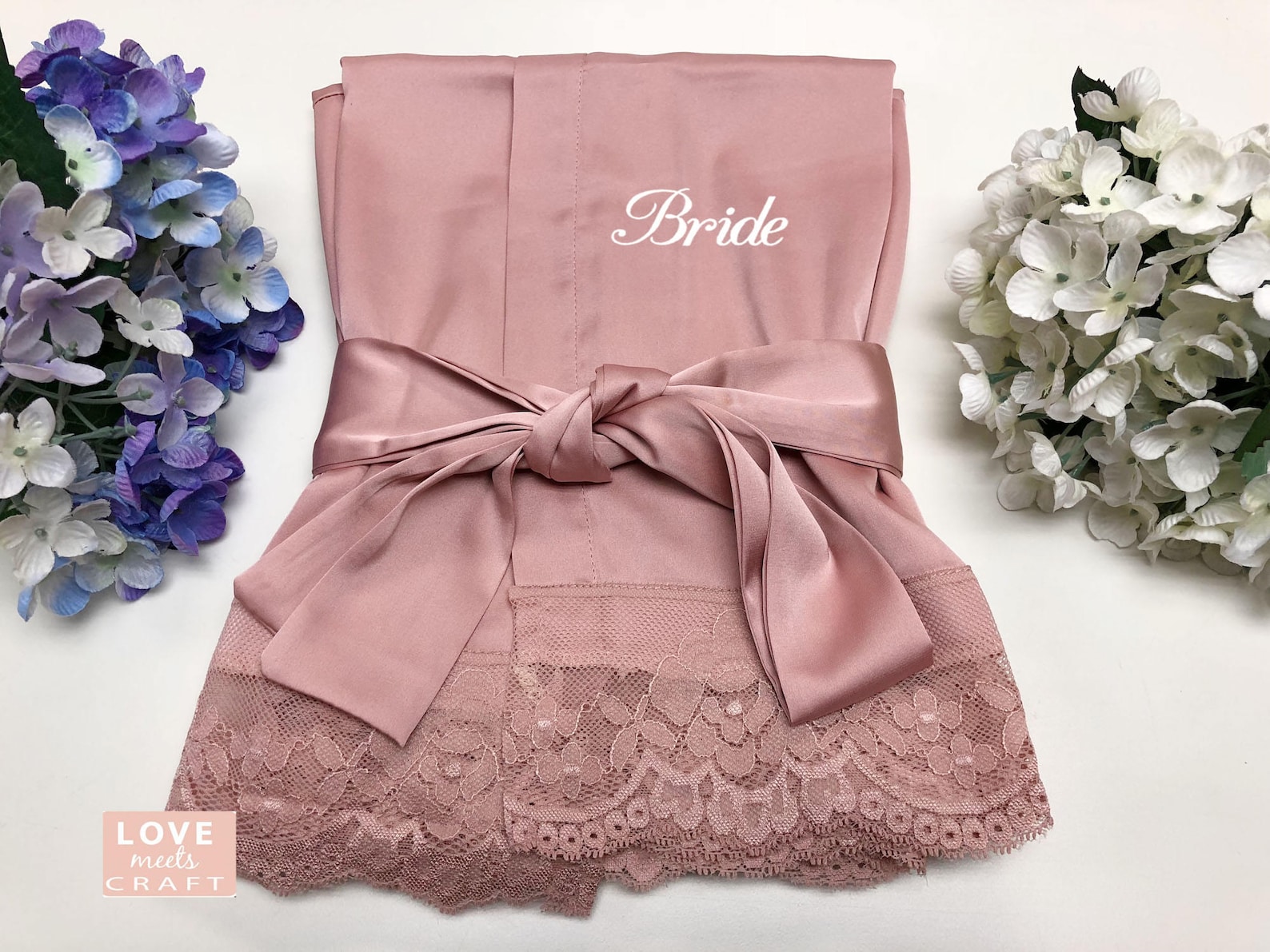 Rose Gold Bride Matching Satin Lace Robes Personalized Satin - Etsy