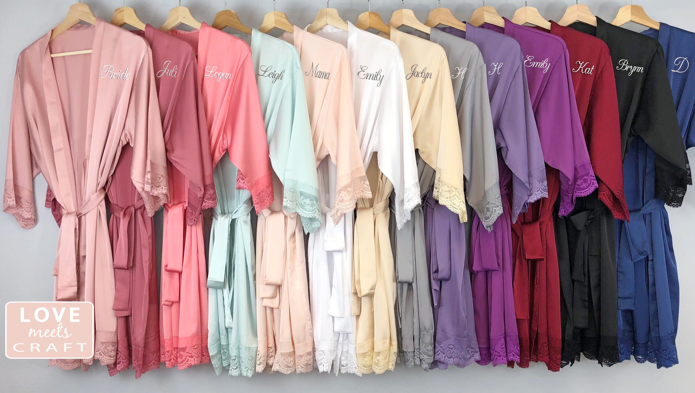 7 Bridesmaid Robes Bridesmaid Gifts Satin Lace Matching Bridal | Etsy