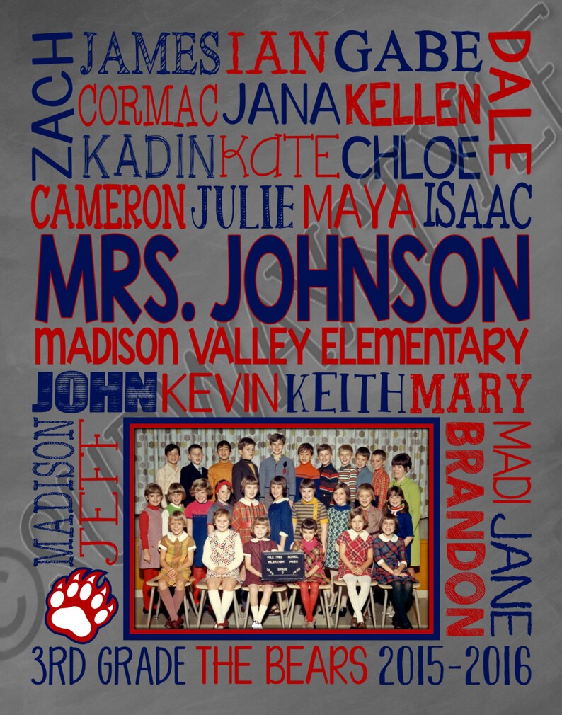 Printable Teacher Gift ~ Class Picture Subway Art ~ Personalized ...