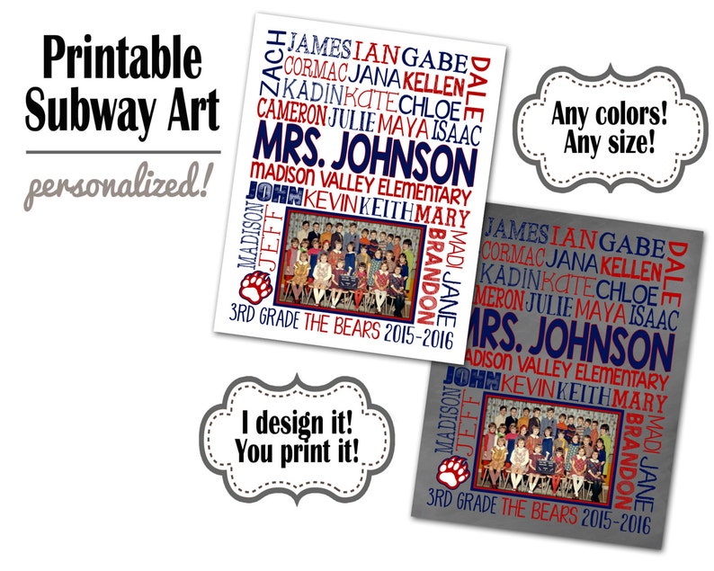 Printable Teacher Gift ~ Class Picture Subway Art ~ Personalized ...