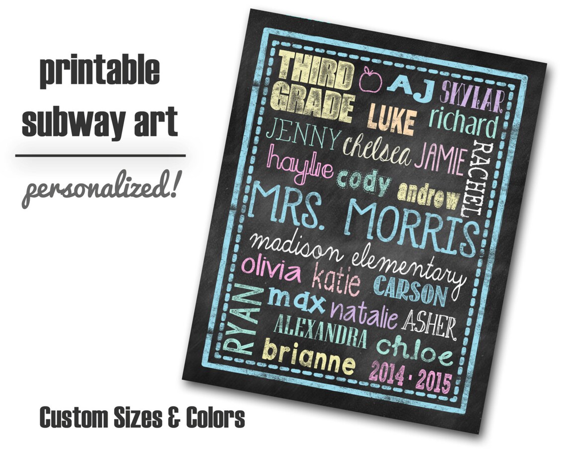 Teacher Gift Subway Art Personalized Custom Printable - Etsy