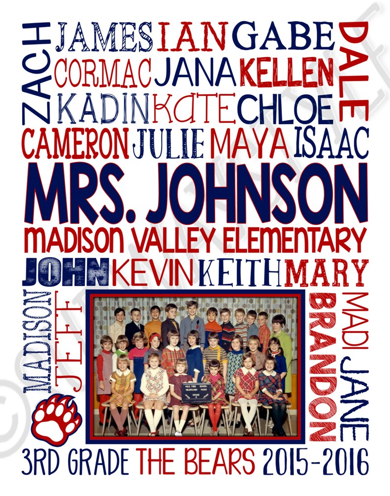 Printable Teacher Gift ~ Class Picture Subway Art ~ Personalized ...