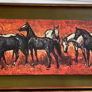 Vintage Large 1960s HEINRICH FAUST HORSES Print Framed Fauvism ...
