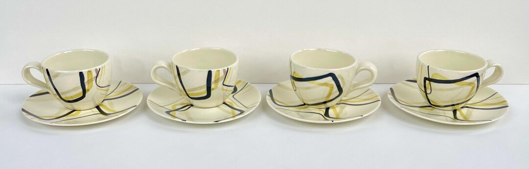 Set of 4 Cups & Saucers Red Wing SMART SET Redwing Ceramic Pottery Mid ...