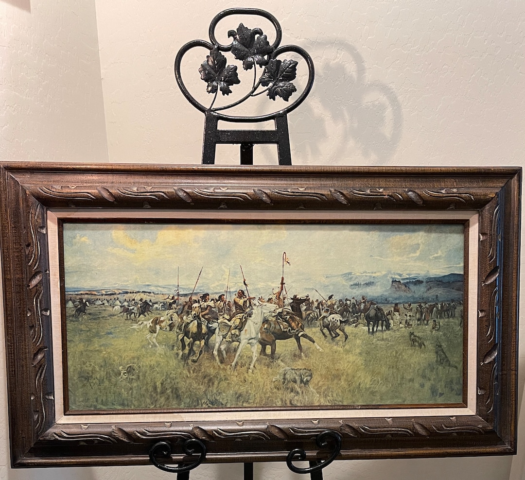 C.M. Russell's Signed Print on Canvas Lewis and Clark Meet the Flathead ...